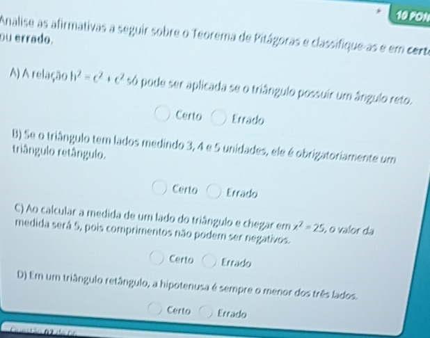 Solved: PON Analise as afirmativas a seguir sobre o Teorema de ...