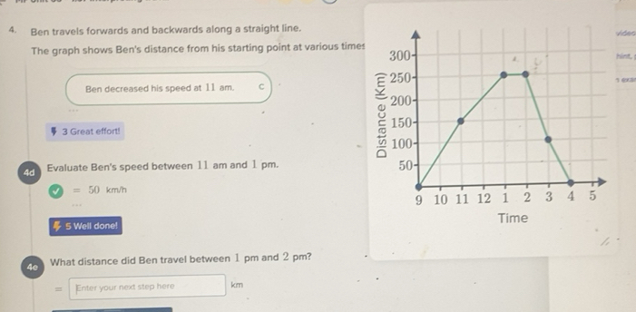 Solved: Ben travels forwards and backwards along a straight line. er ...