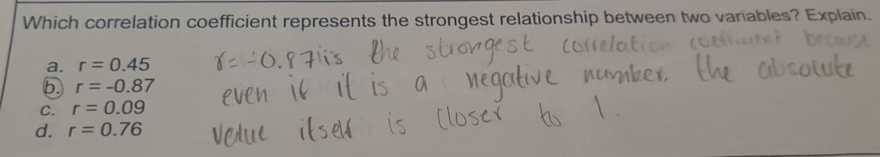Solved: Which correlation coefficient represents the strongest ...