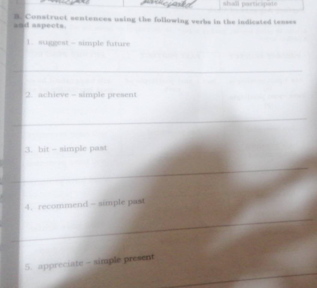 Solved: shall participate B. Construct sentences using the following ...