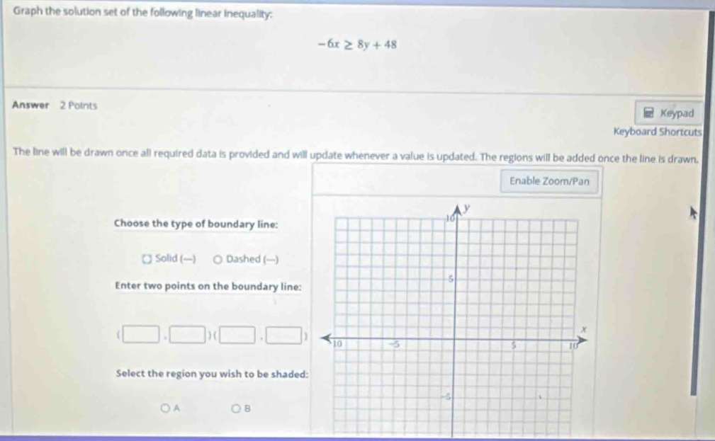 Solved: Graph the solution set of the following linear inequality: -6x≥ ...