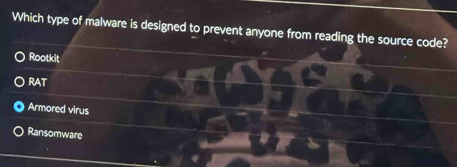 Solved: Which type of malware is designed to prevent anyone from ...