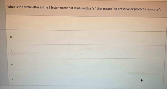 Solved: What is the sixth letter in the 8 letter word that starts with ...