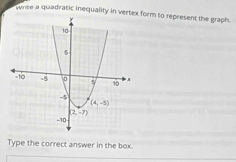 Solved: write a quadratic inequality in vertex form to represent the ...