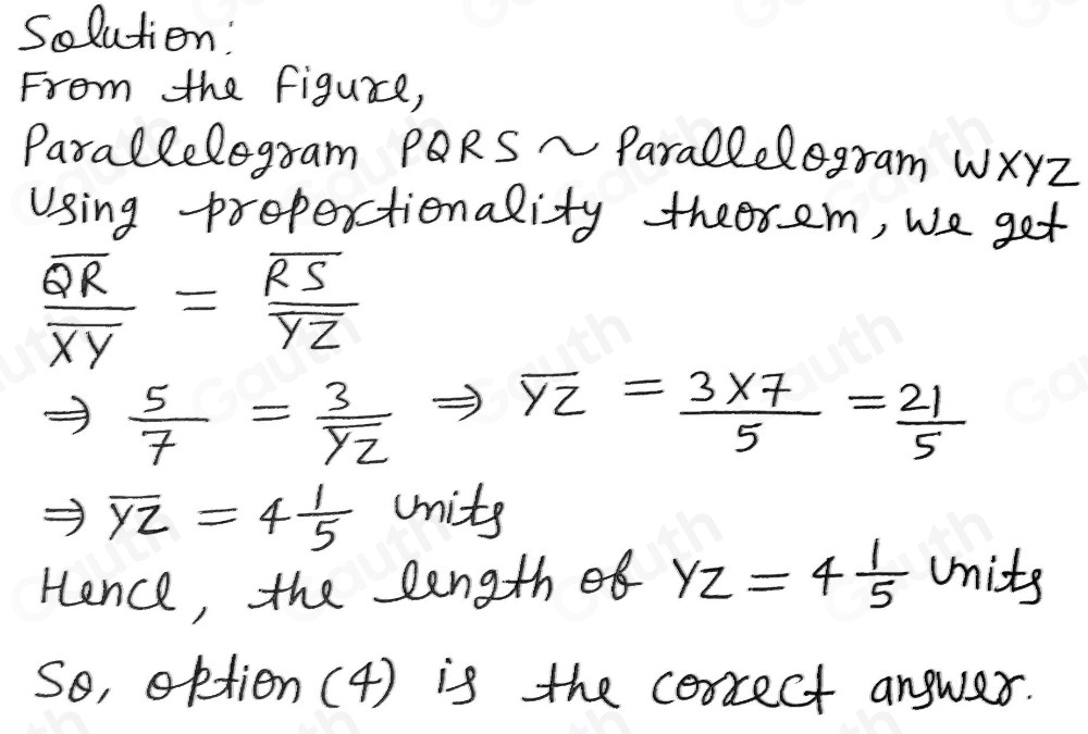 Solved: Parallelogram PQRS is similar to parallelogram WXYZ. What is ...
