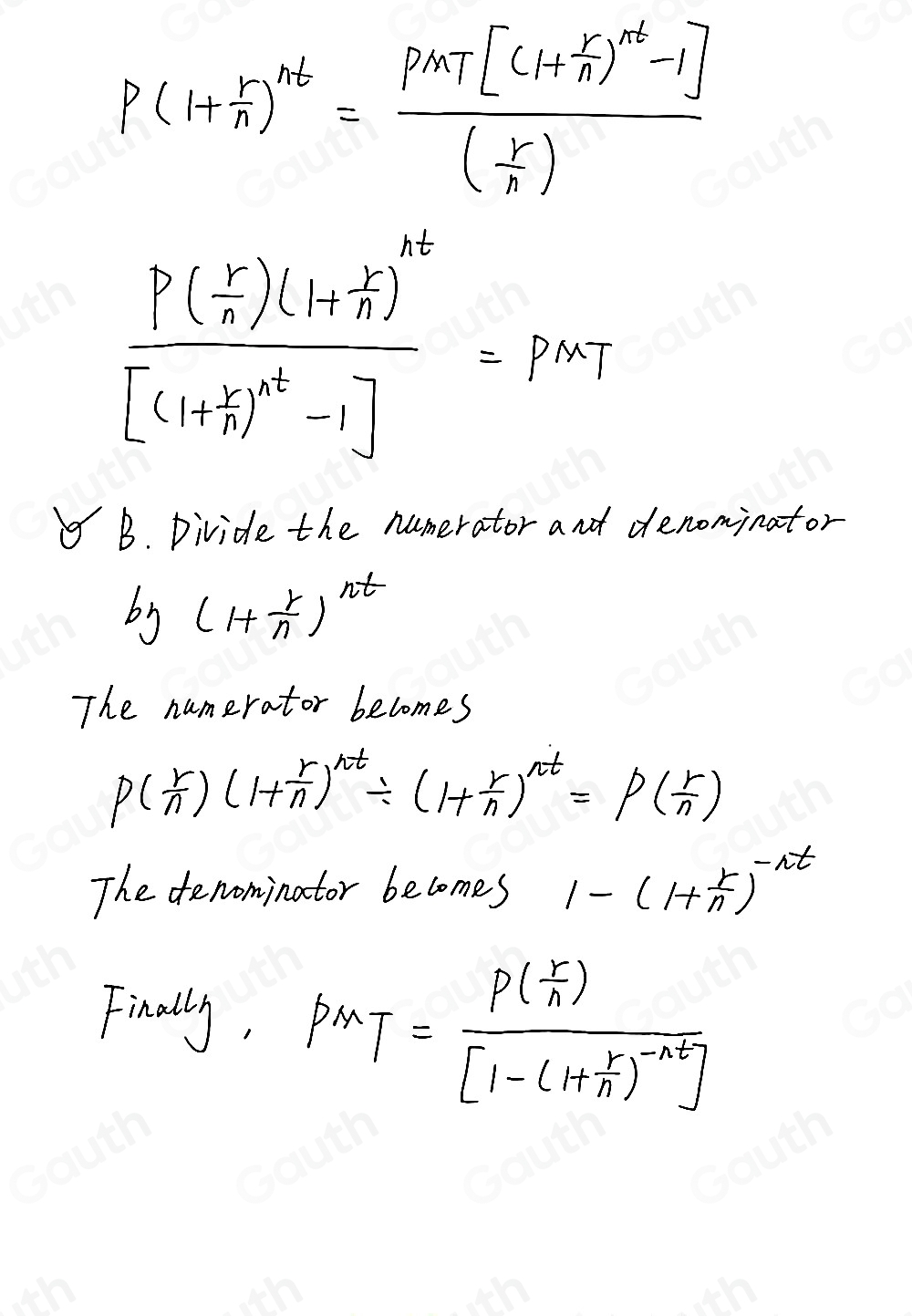Solved: Prove the loan payment formula, shown below P(1+ r/n )^m=frac ...