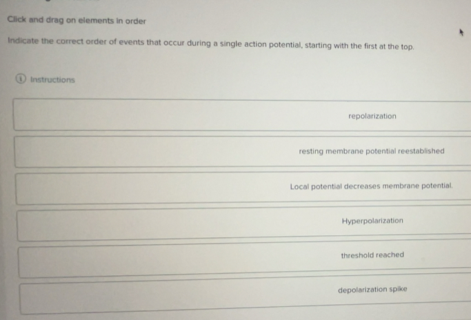 Solved: Click and drag on elements in order Indicate the correct order ...
