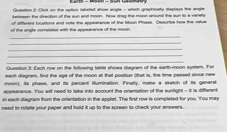 Solved: Earth - Moon - Sun Geometry Question 2: Click on the option ...