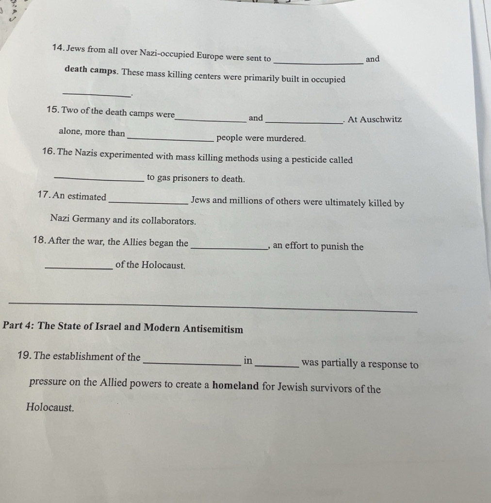 Solved: Jews from all over Nazi-occupied Europe were sent to and death ...