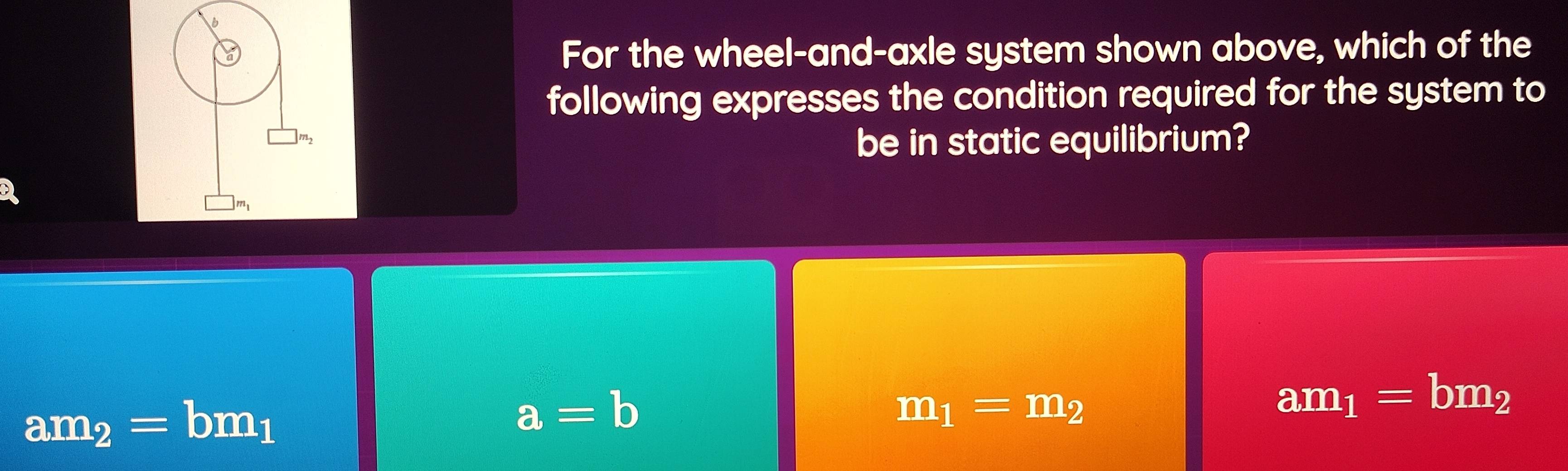 Solved: For the wheel-and-axle system shown above, which of the ...