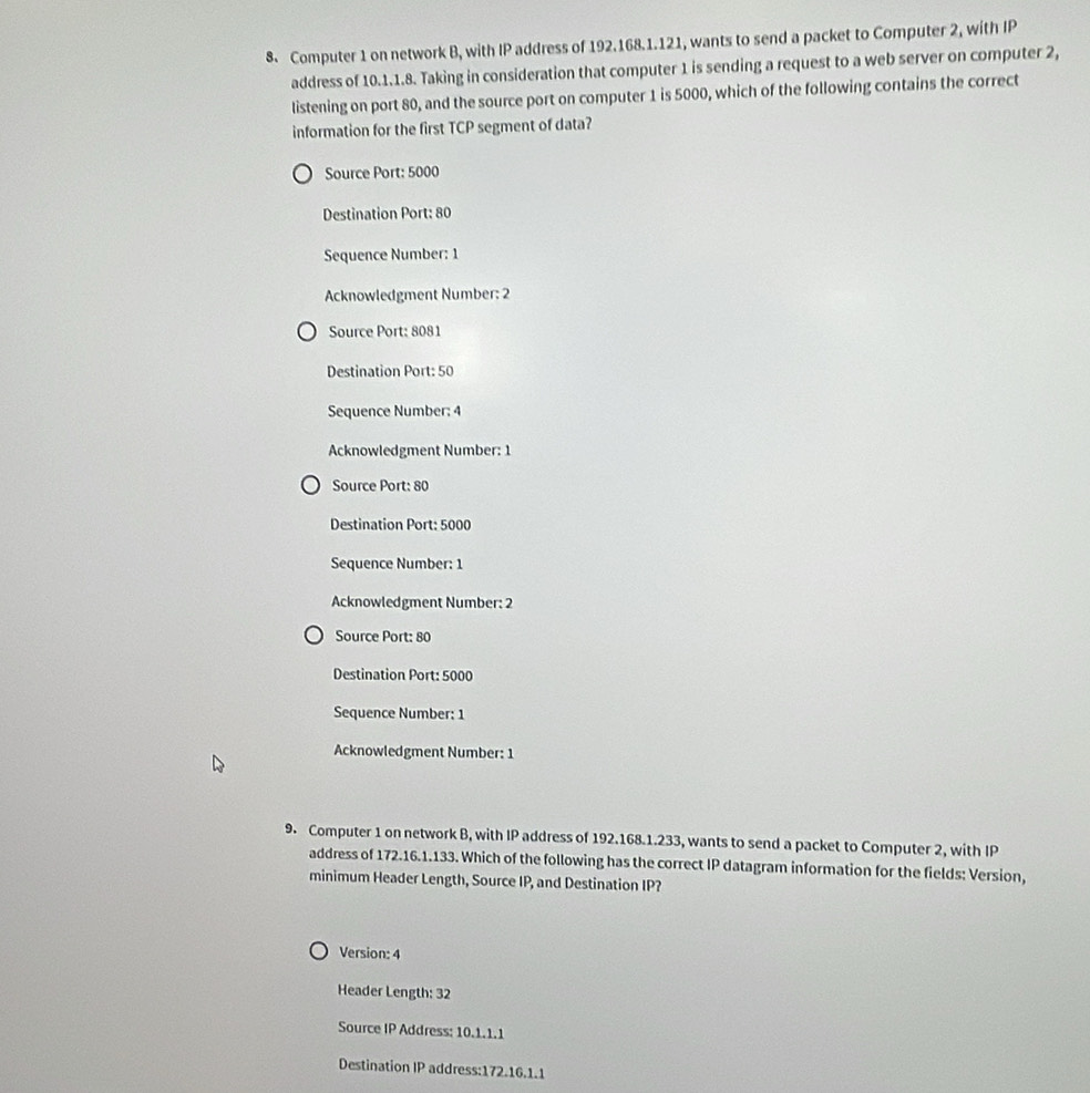 Solved: Computer 1 on network B, with IP address of 192.168.1.121, wants to send a packet to ...