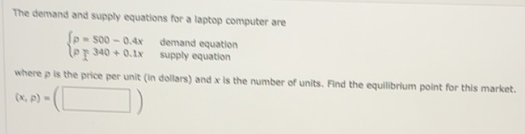 Solved: The demand and supply equations for a laptop computer are ...