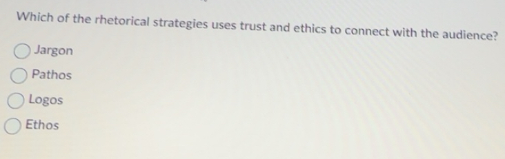 Solved: Which of the rhetorical strategies uses trust and ethics to ...