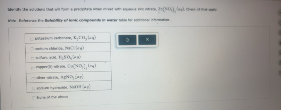 Solved: Identify the solutions that will form a precipitate when mixed ...