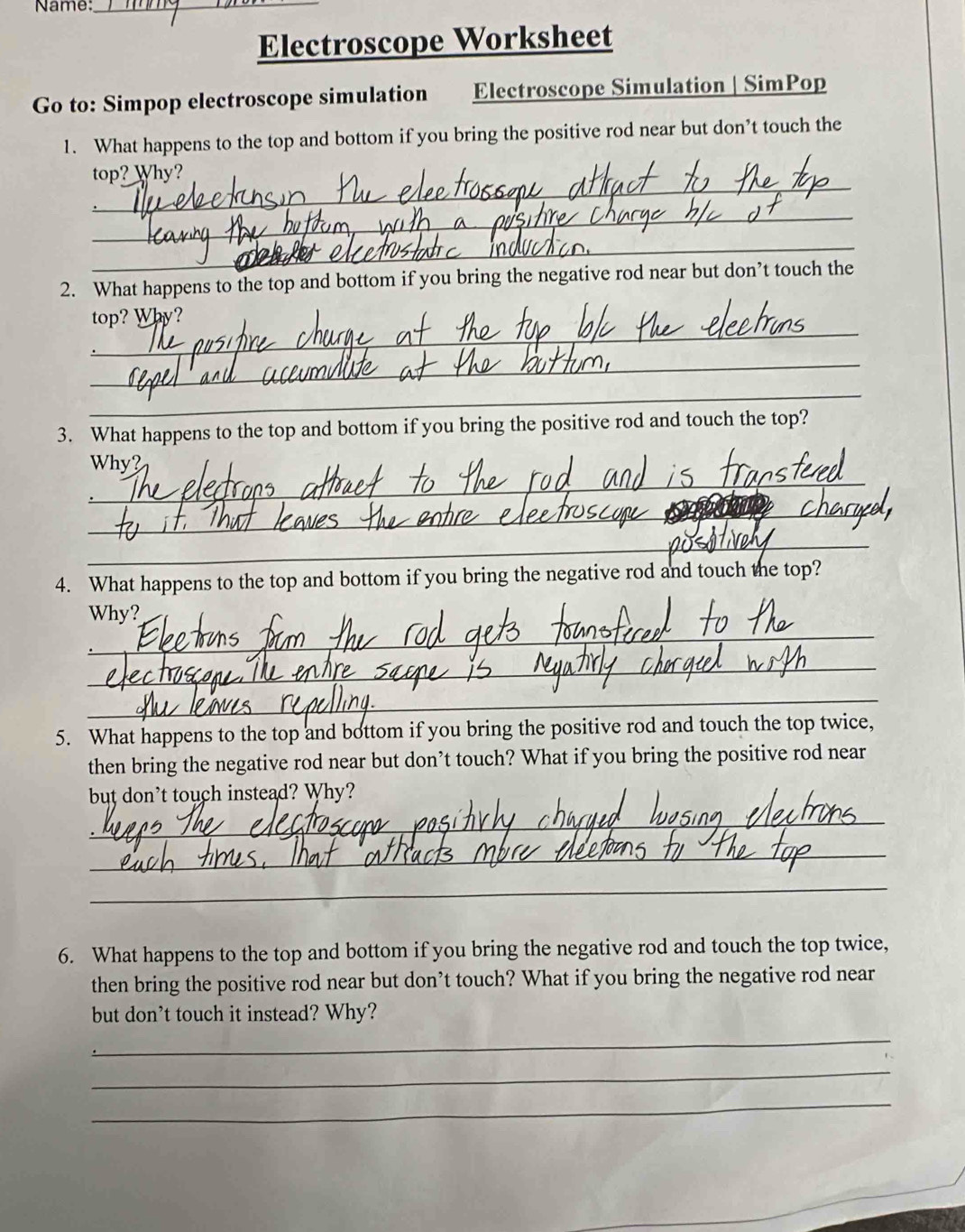 Solved: Name:_ Electroscope Worksheet Go to: Simpop electroscope ...