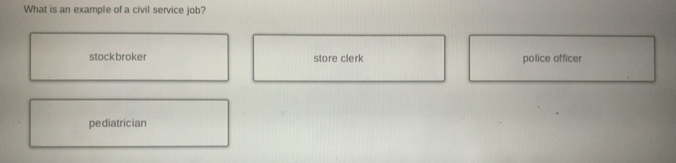 Solved: What is an example of a civil service job? stockbroker store ...