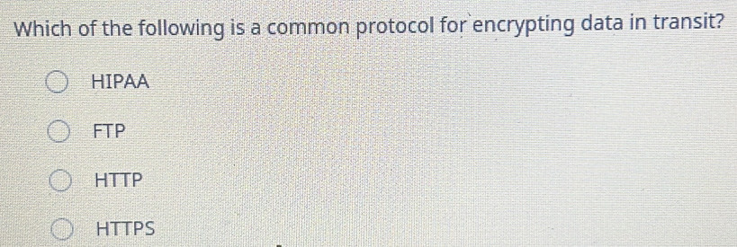 Solved: Which of the following is a common protocol for encrypting data ...