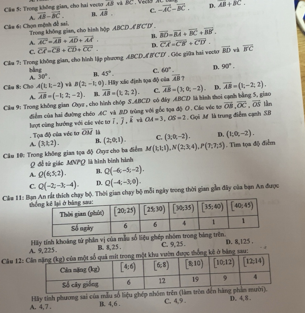 Giải quyết:Trong không gian, cho hai vectơ overline AB và BC . Vecto AC ...