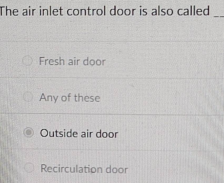 Solved: The air inlet control door is also called_ Fresh air door Any ...