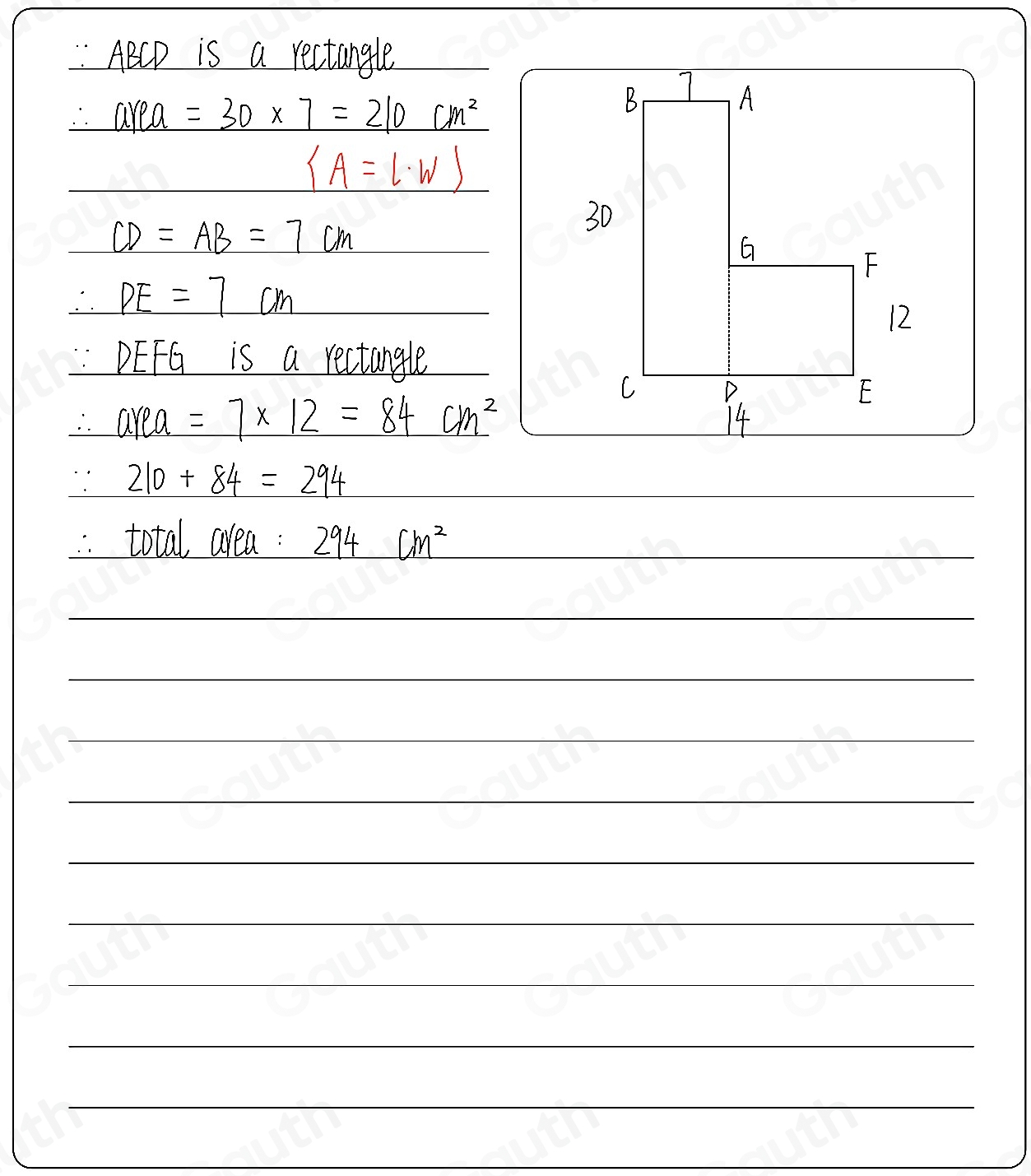 Solved: Calculate the area of the shape below. Area = cm^2 [Math]