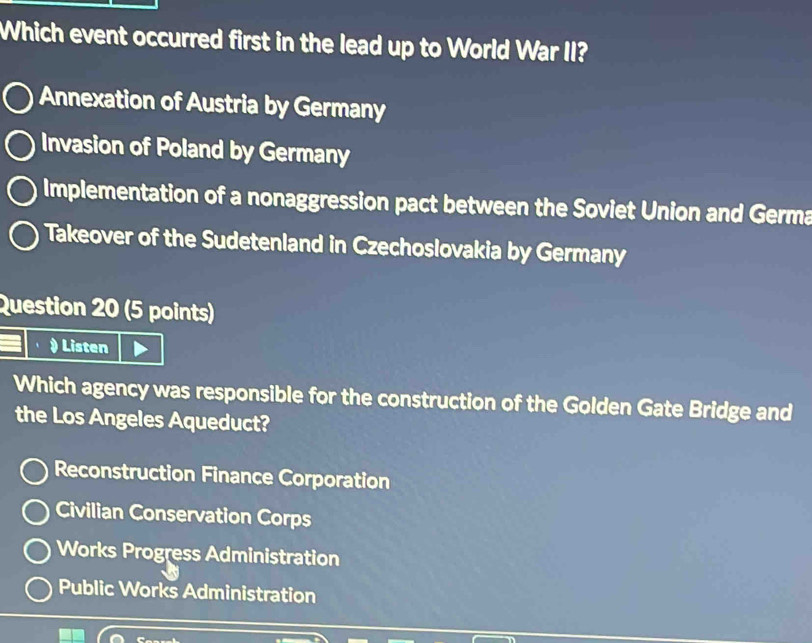 Solved: Which event occurred first in the lead up to World War II ...