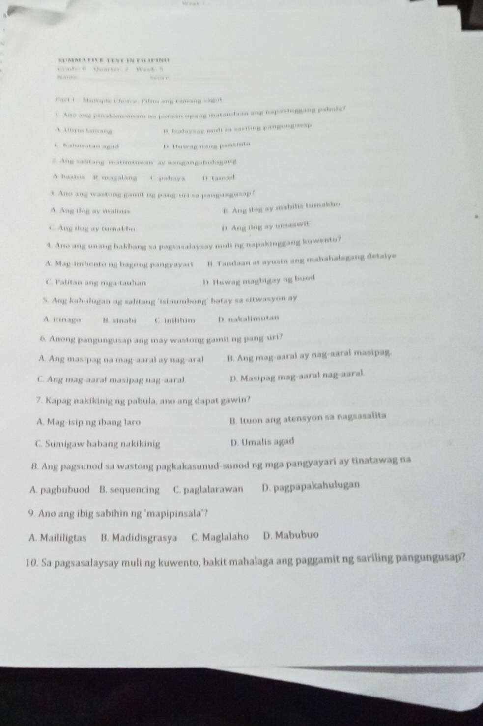 Solved: ie e wbe 0 Quarter 2 Wask B Reate Part F . Multiple C hotce ...