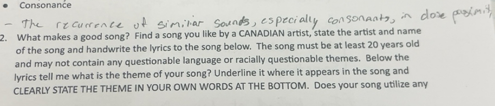 Solved: Consonance 2. What makes a good song? Find a song you like by a ...
