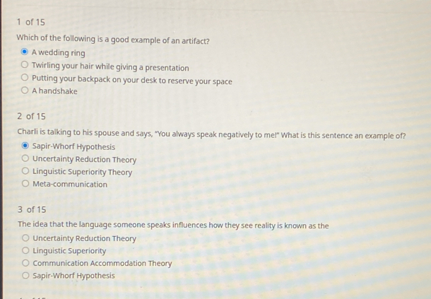 Solved: of 15 Which of the following is a good example of an artifact ...