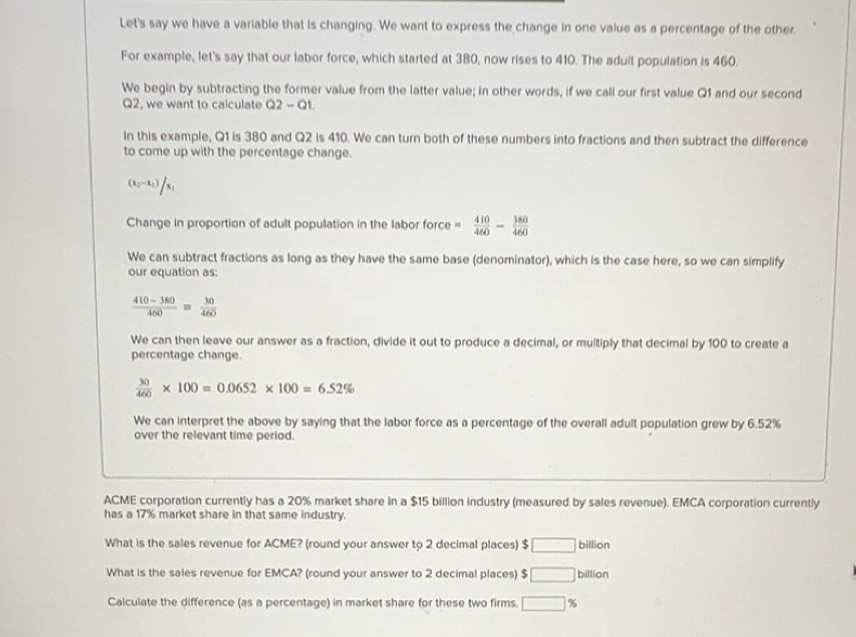 Solved: Let's say we have a variable that is changing. We want to express the change in one ...