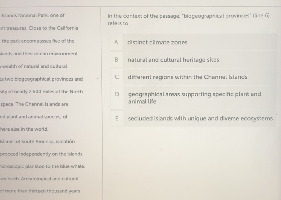 Solved: Islands National Park, one of In the context of the passage ...