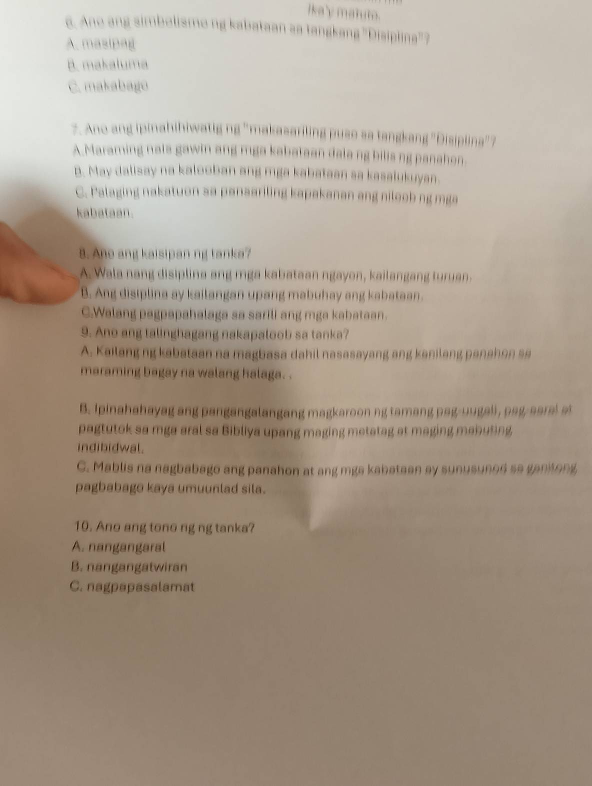 Solved: lka'y matute. 6. Ano ang simbolismo ng kabataan as tangkang ...