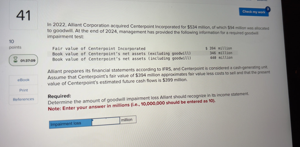 Solved: Check my work In 2022, Alliant Corporation acquired Centerpoint ...