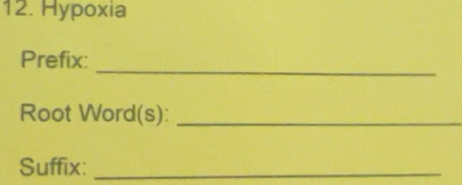 Solved: Hypoxia _ Prefix: Root Word(s):_ Suffix:_ [Others]