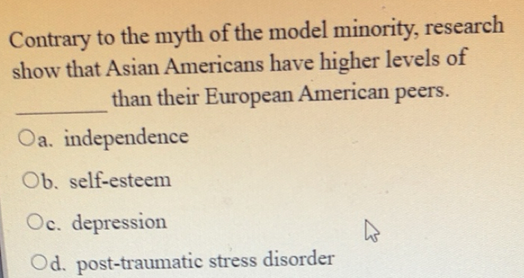Solved: Contrary to the myth of the model minority, research show that ...