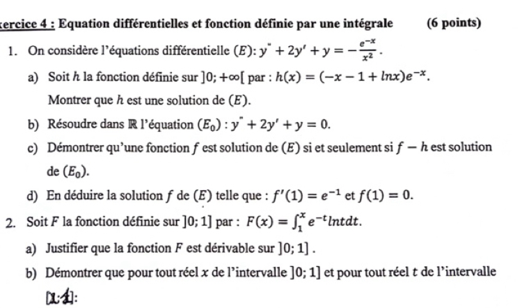 Solved: kercice 4 : Equation différentielles et fonction définie par ...