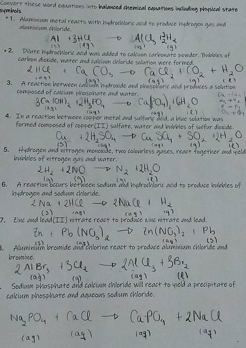 Resuelto:Convert these word equations into balanced chemical equations ...