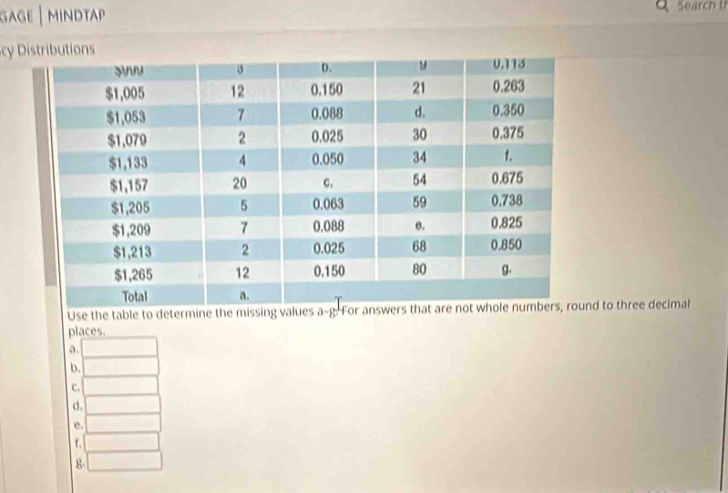 Solved: gage | mindtap Searc cy D Use the table tond to three decimal ...