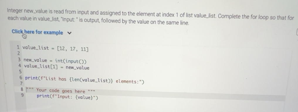 Solved: Integer new_value is read from input and assigned to the element at index 1 of list ...