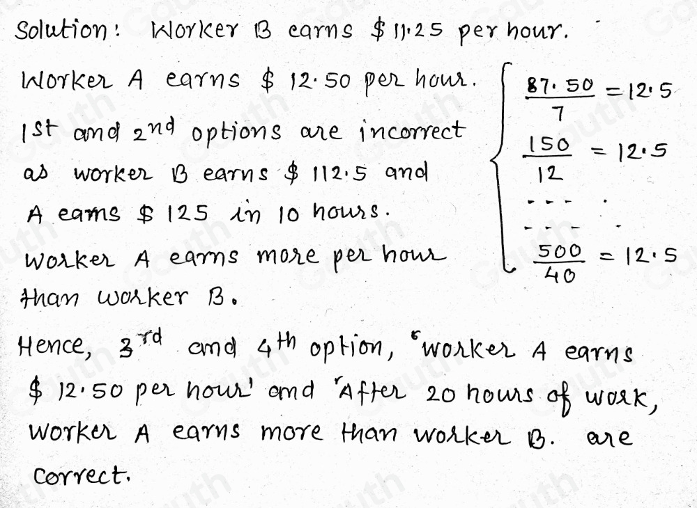 Solved: The table and statement show the hours worked and the amounts ...