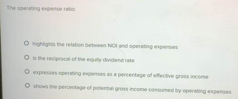 Solved: The operating expense ratio: highlights the relation between ...