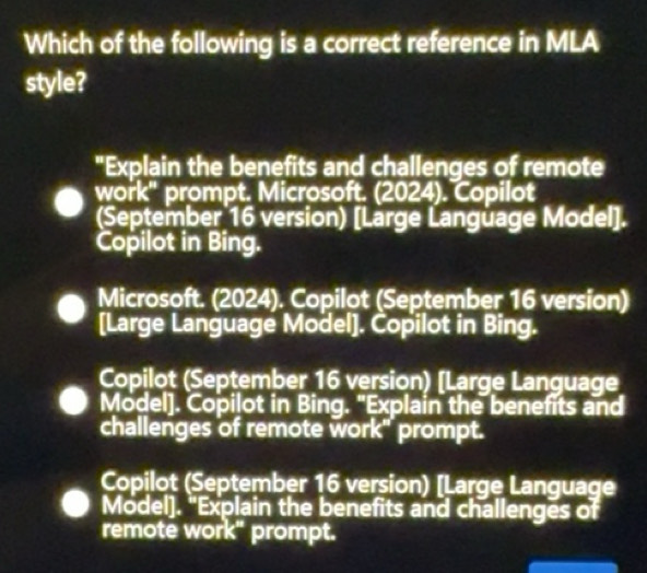 Solved: Which of the following is a correct reference in MLA style ...