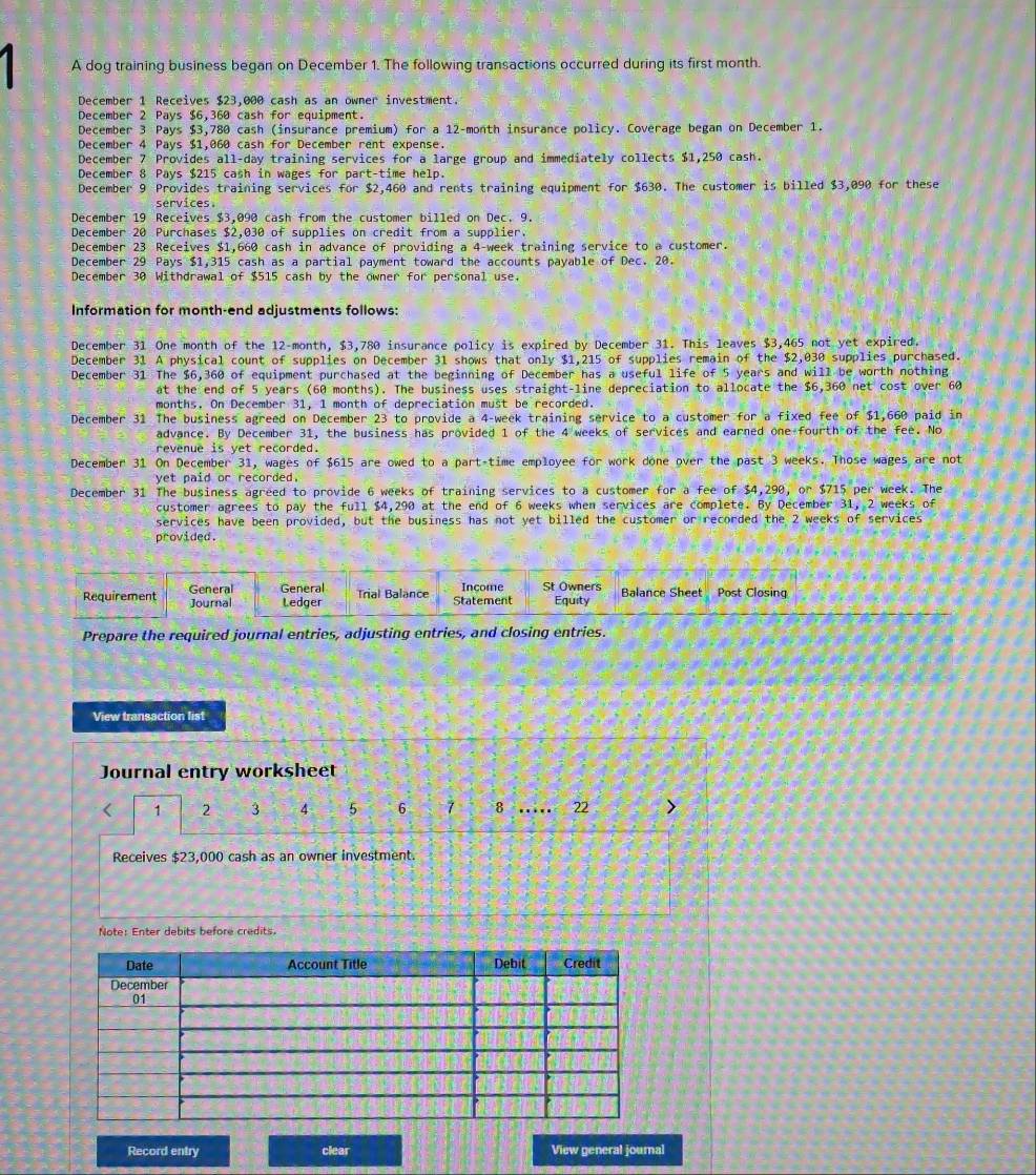 Solved: A dog training business began on December 1. The following ...