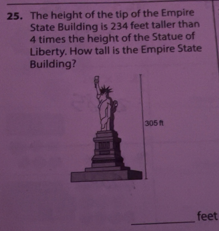 Solved: The height of the tip of the Empire State Building is 234 feet ...