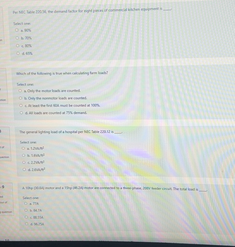 Solved: Per NEC Table 220.56, the demand factor for eight pieces of ...