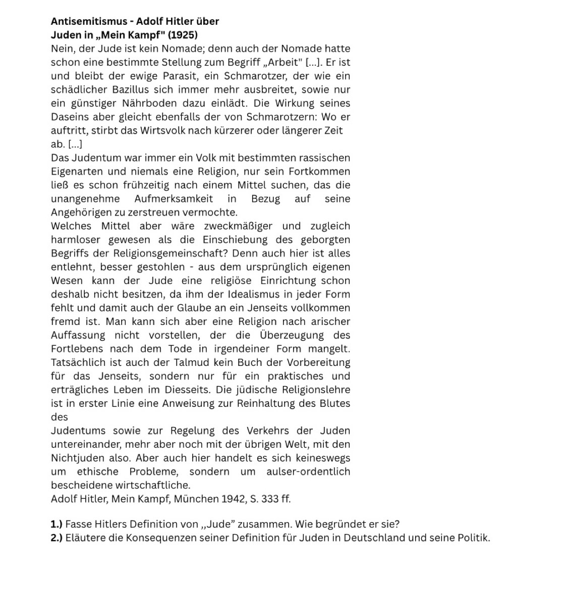 Gelöst:Antisemitismus - Adolf Hitler über Juden in „Mein Kampf" (1925 ...