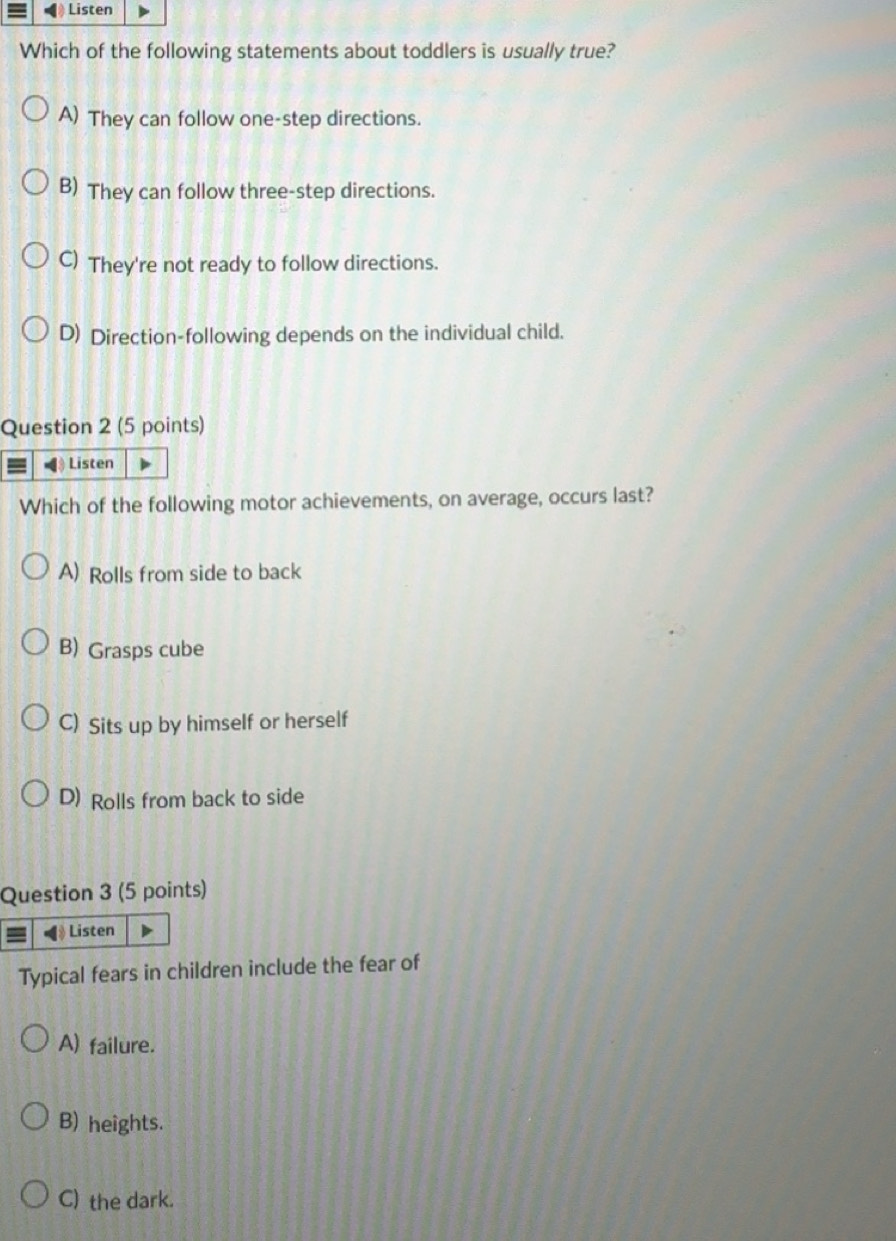 Solved: Which of the following statements about toddlers is usually ...