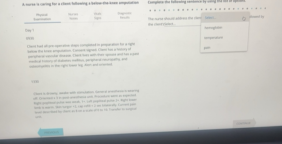Solved: A nurse is caring for a client following a below-the-knee ...