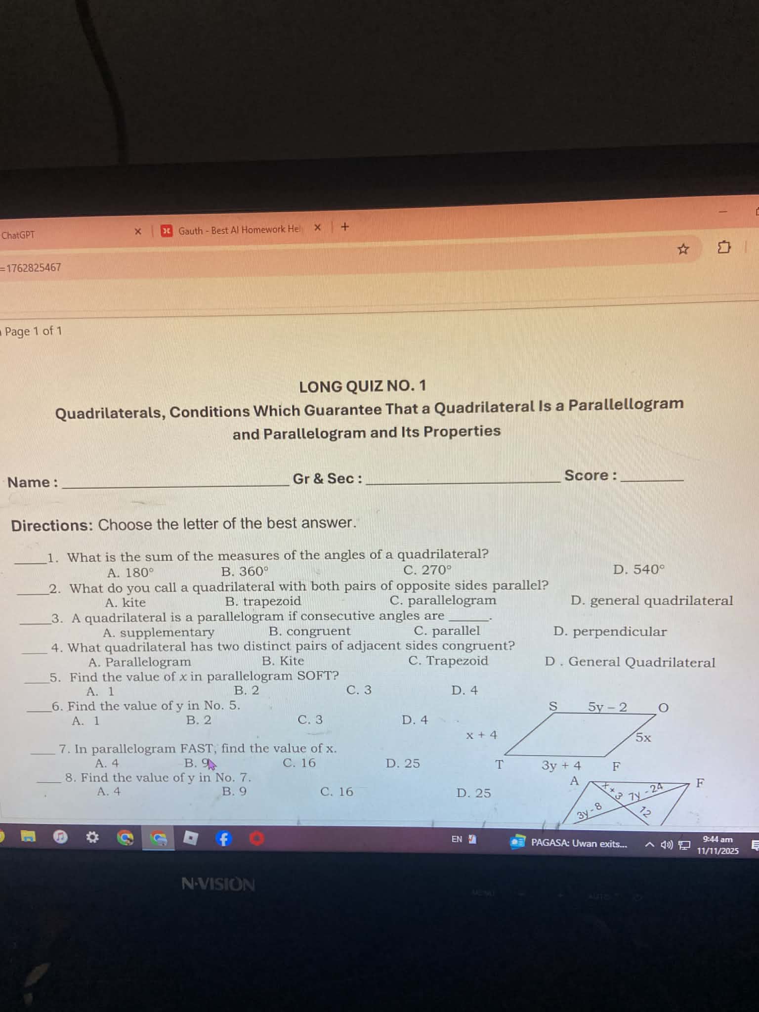Solved: ChatGPT × Gauth - Best Al Homework He =1762825467 Page 1 of 1 ...