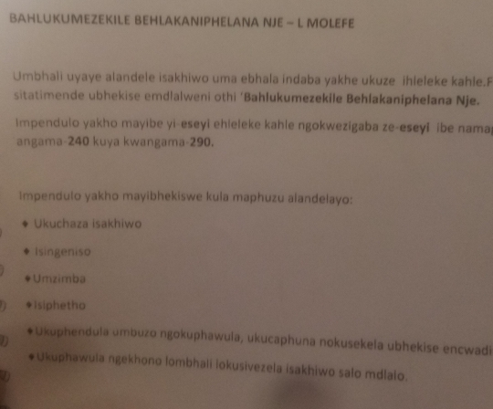 BAHLUKUMEZEKILE BEHLAKANIPHELANA NJE - L MOLEFE Umbhali uyaye alandele ...