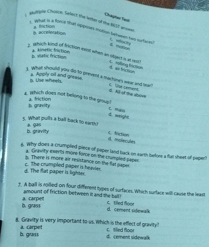 Solved: Chapter Test Multiple Choice. Select the letter of the BEST ...